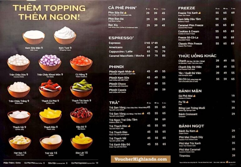 Menu Highlands Coffee Mới Nhất 04/2026 : Giá Cả & Món Mới